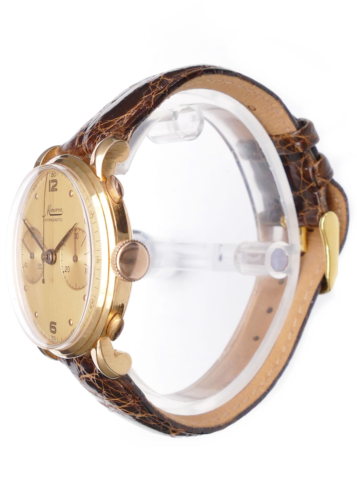Minerva 18K Solid Gold Chronograph with Box – Timeplex